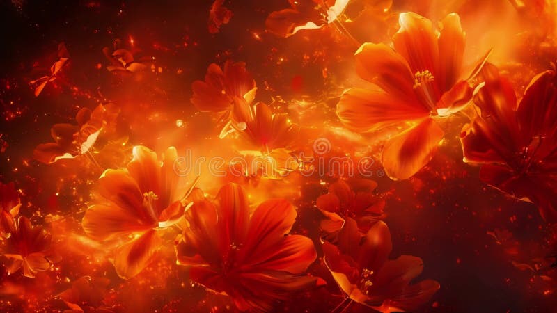 Fiery Orange and Red Streaks of Charged Particles Performing a Fiery ...