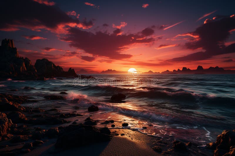 Fiery Red and Orange Sunsets Cast a Warm Glow Over the Horizon. Stock ...