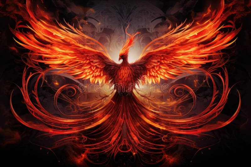 Fiery Red Phoenix Bird. Fire Fantasy Bird Stock Illustration ...