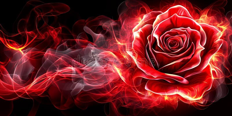 Fiery Red Rose Flower in Abstract Smoke Burning Passion Design Stock ...
