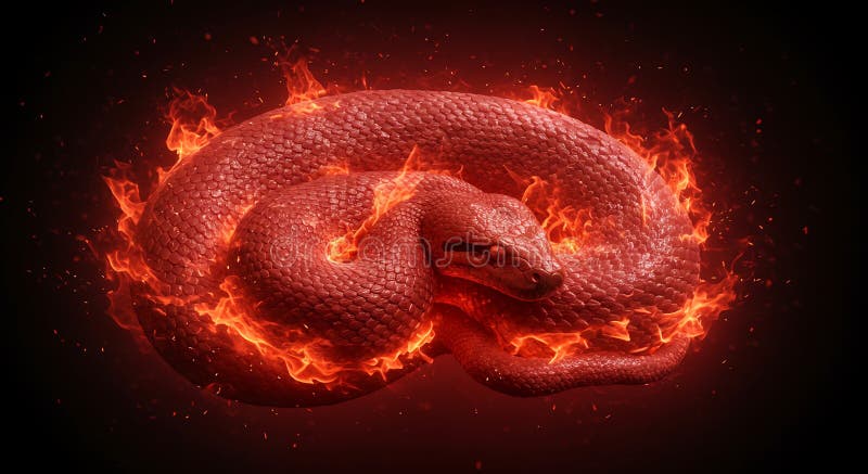 Fiery Red Snake in Flames Digital Art Stock Photo - Image of heat, dark ...