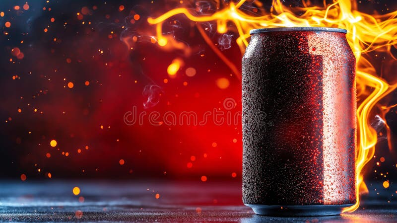 Fiery Red Soda Can with Flames and Sparks in Dynamic Light Stock Photo ...