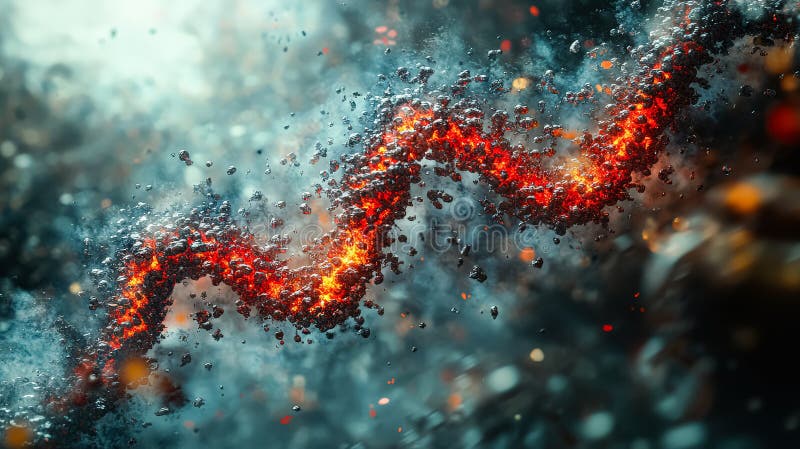 Fiery Red Strand of DNA is Shown in a Chaotic, Explosive Scene Stock ...