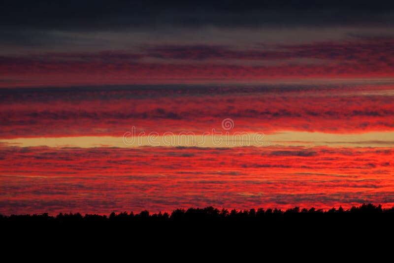 Dramatic Fire Red Sunset Over a Lake Stock Image - Image of landscape ...
