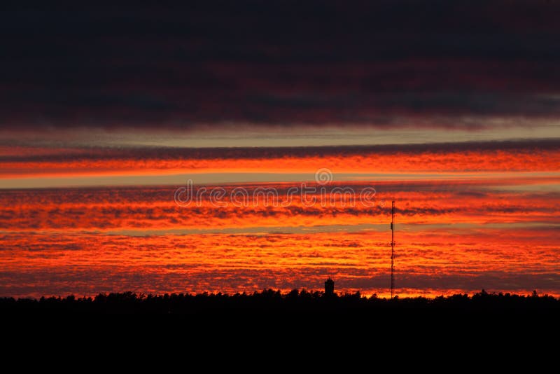Fiery red sunset clouds stock image. Image of color, scene - 86654245