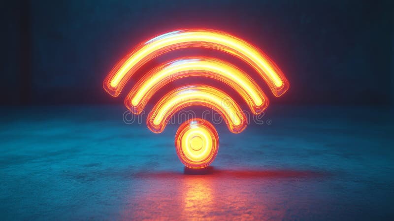 A Fiery Red Wi-Fi Sign Contrasted with a Dark Setting Stock ...