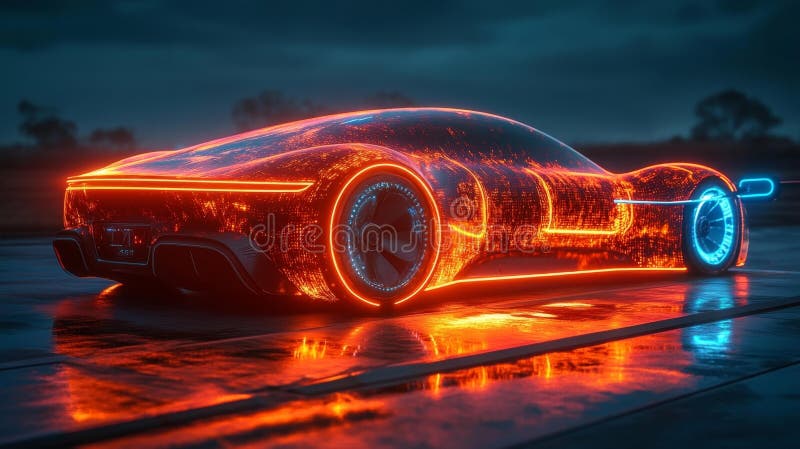 Fiery Red Wireframe Concept Car Stock Illustration - Illustration of ...