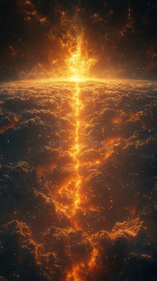 Fiery Rift in the Sky Over Glowing Clouds Stock Image - Image of ...