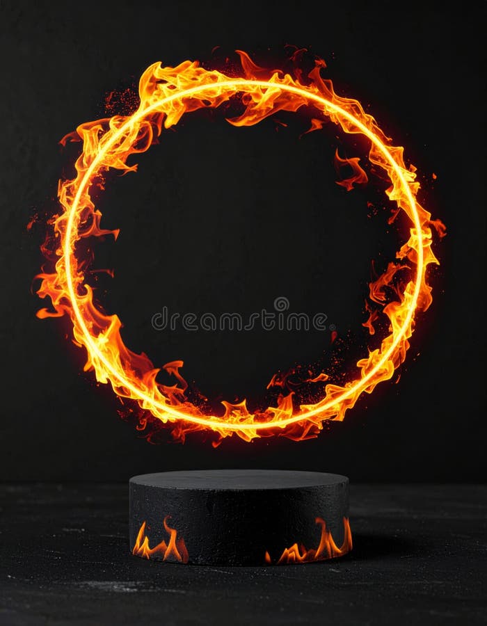 Fiery Ring of Fire on Dark Background Stock Illustration - Illustration ...