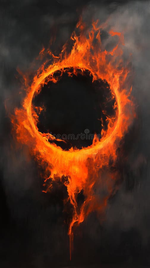 Fiery Ring of Fire on Dark Background, Abstract Art. Energy and Power ...