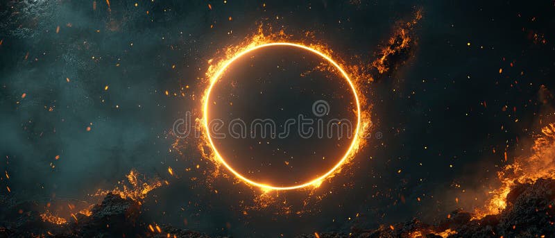Fiery Ring of Fire on Dark Smoky Background Stock Illustration ...