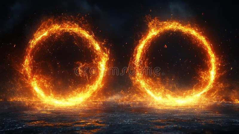 Fiery Ring of Fire on Dark Water Surface Generative AI Stock ...