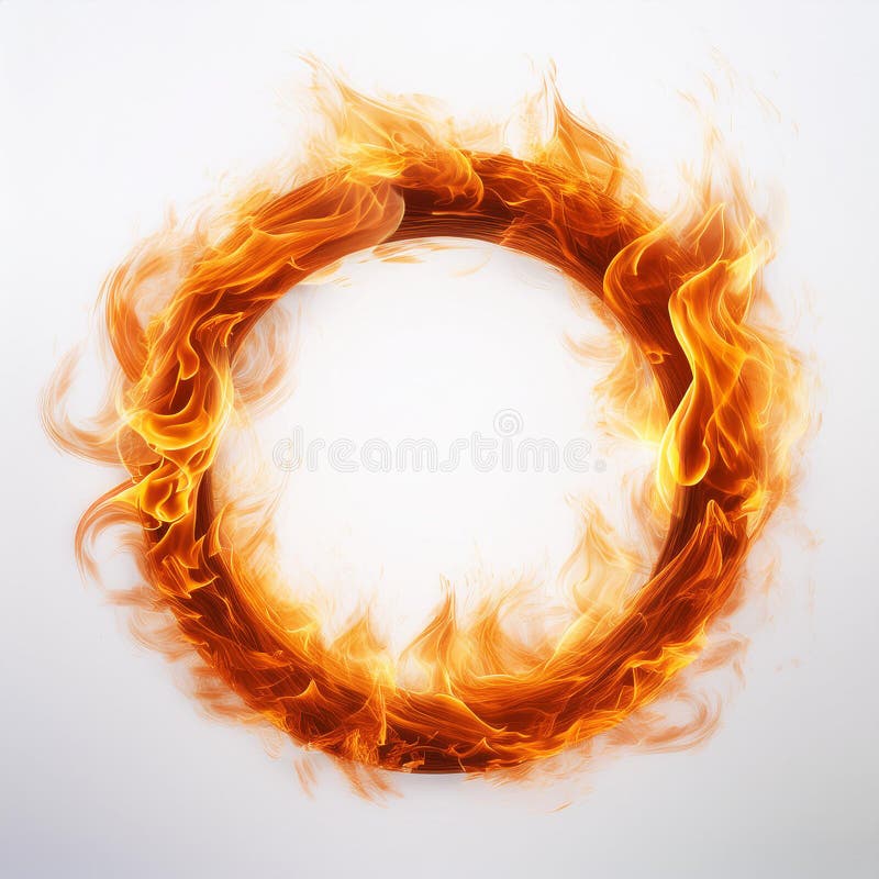 Fiery Ring of Fire Flames on White Background. Blurred Motion. Abstract ...