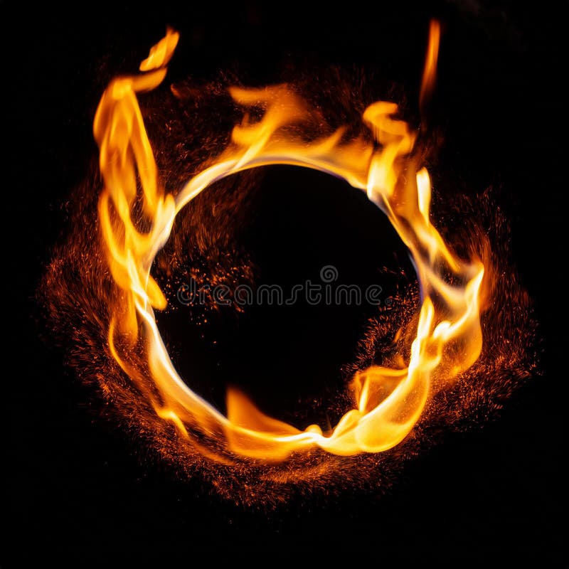 Fiery Ring of Flames on Black Background. Blurred Motion Stock ...