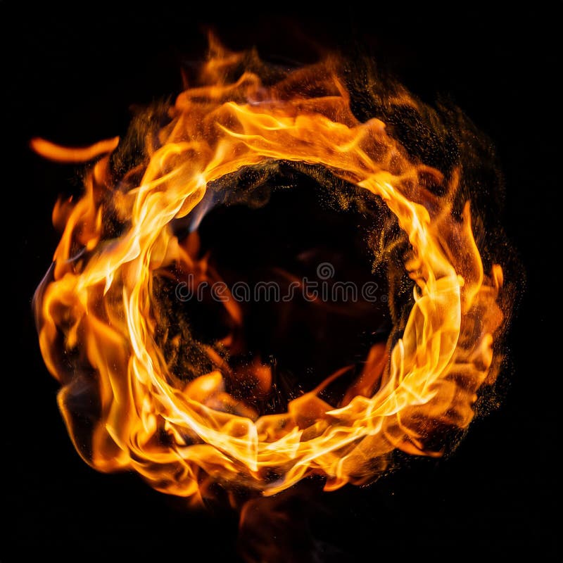 Fiery Ring of Flames on Black Background. Blurred Motion Stock ...