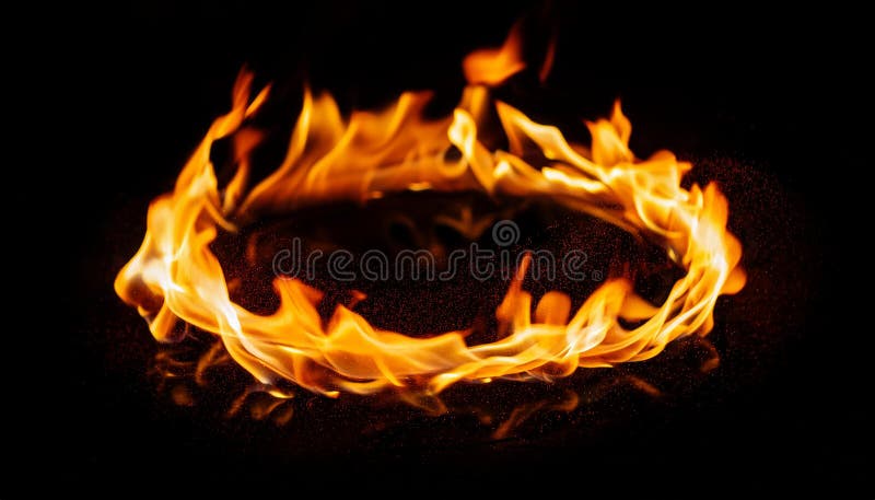 Fiery Ring of Flames on Black Background. Blurred Motion Stock ...