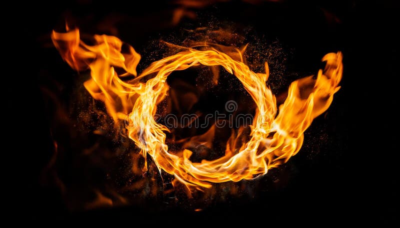 Fiery Ring of Flames on Black Background. Blurred Motion Stock ...