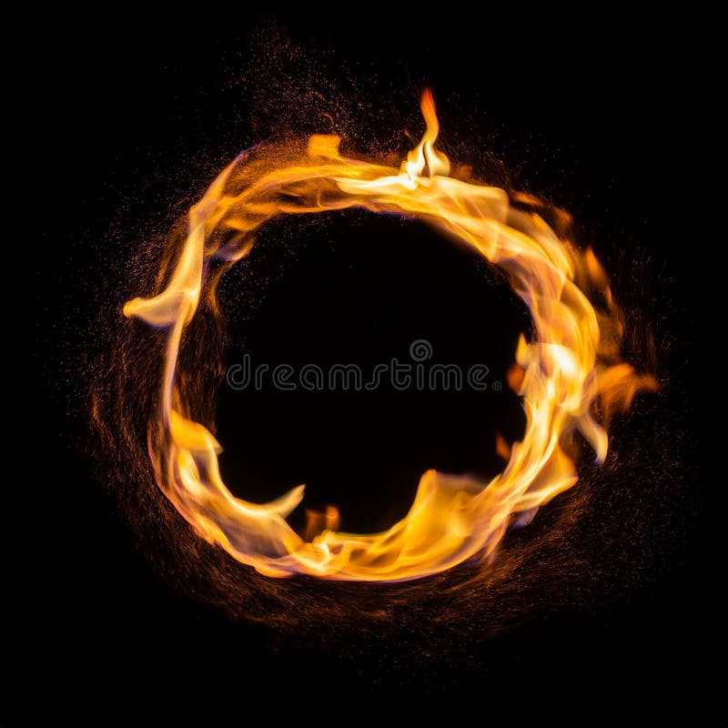 Fiery Ring of Flames on Black Background. Blurred Motion Stock ...