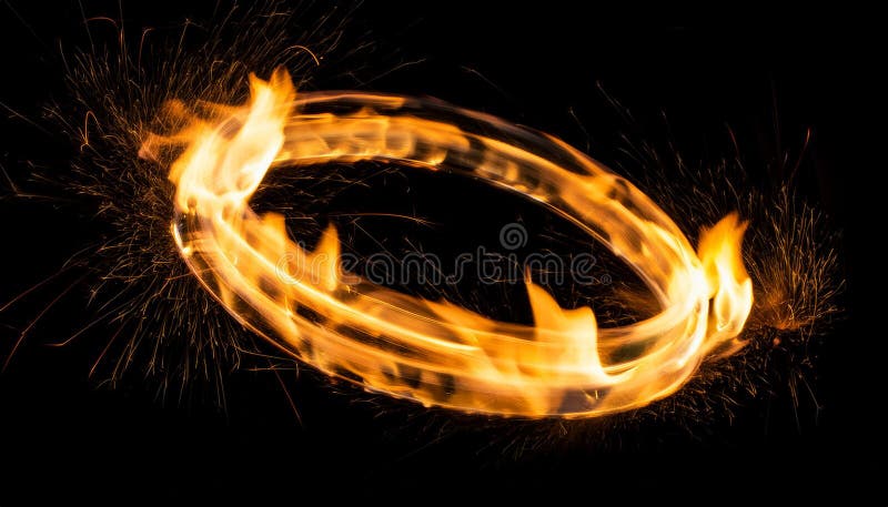 Fiery Ring of Flames on Black Background. Blurred Motion Stock ...