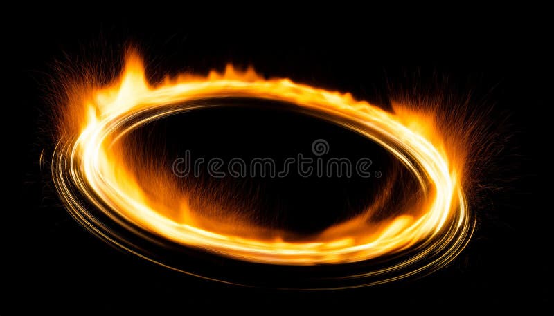 Fiery Ring of Flames on Black Background. Blurred Motion Stock ...