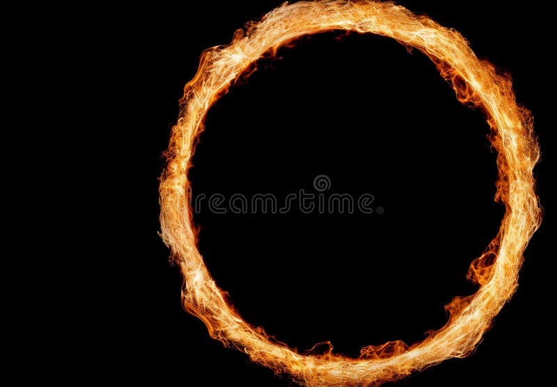 Fiery Ring of Flames on Black Background Stock Illustration ...