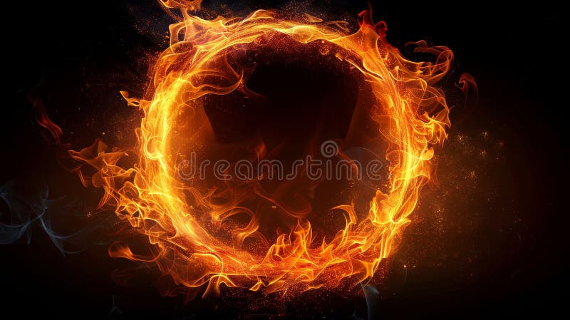 Fiery Ring of Flames on Black Background Stock Illustration ...