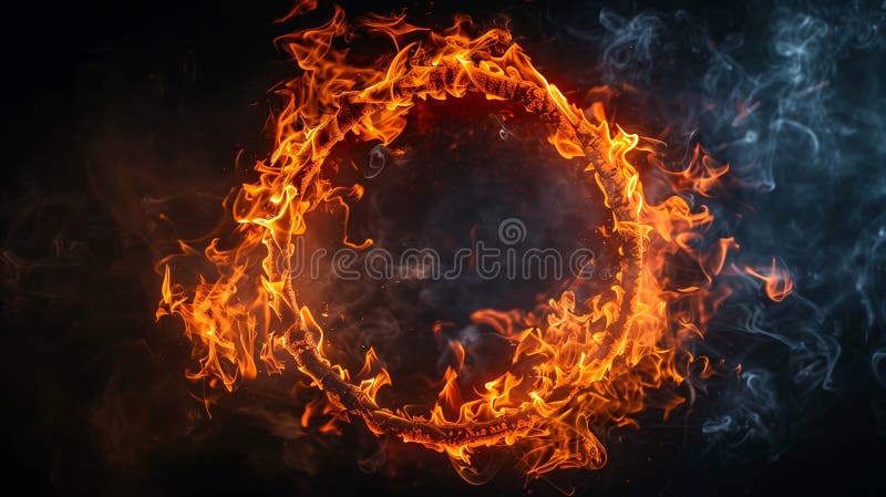 Fiery Ring of Flames on Black Background Stock Illustration ...