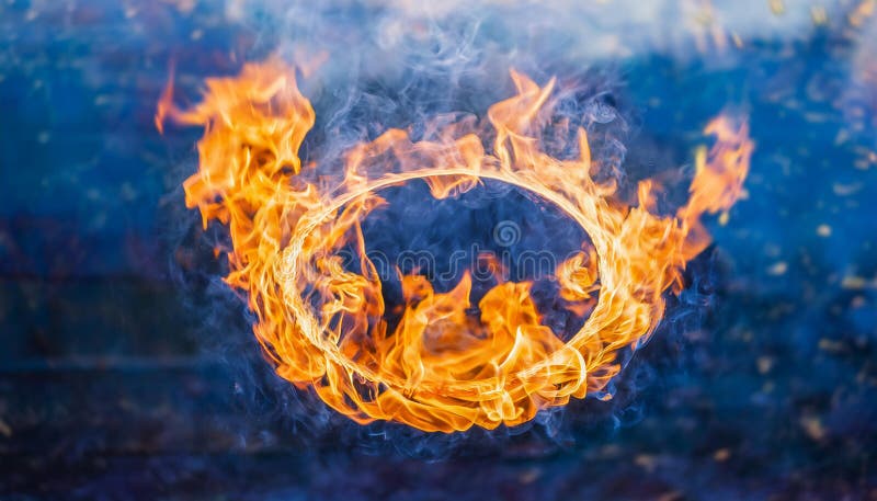 Fiery Ring of Flames on Blue Background. Blurred Motion Stock ...