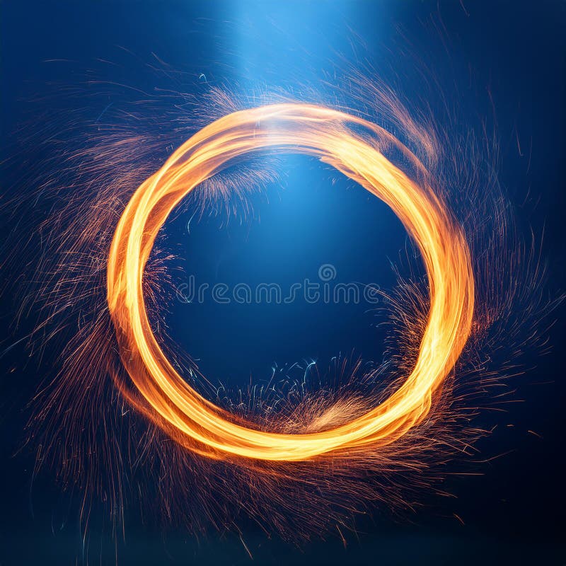 Fiery Ring of Flames on Blue Background. Blurred Motion Stock ...
