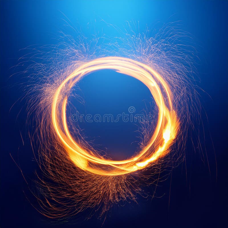 Fiery Ring of Flames on Blue Background. Blurred Motion Stock ...