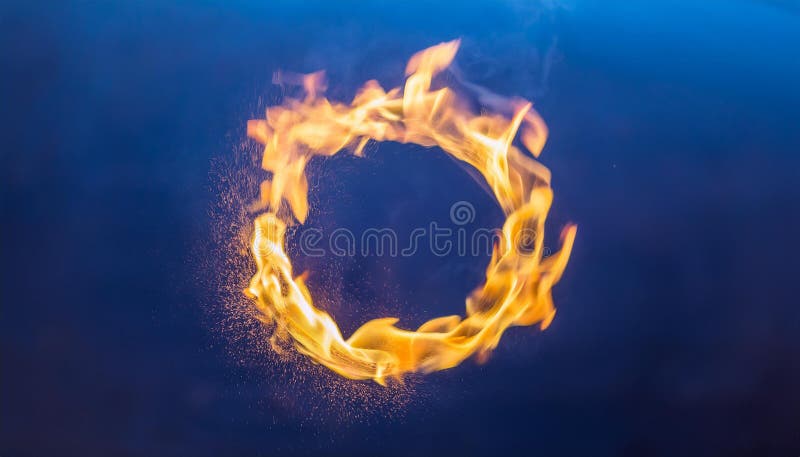 Fiery Ring of Flames on Blue Background. Blurred Motion Stock ...