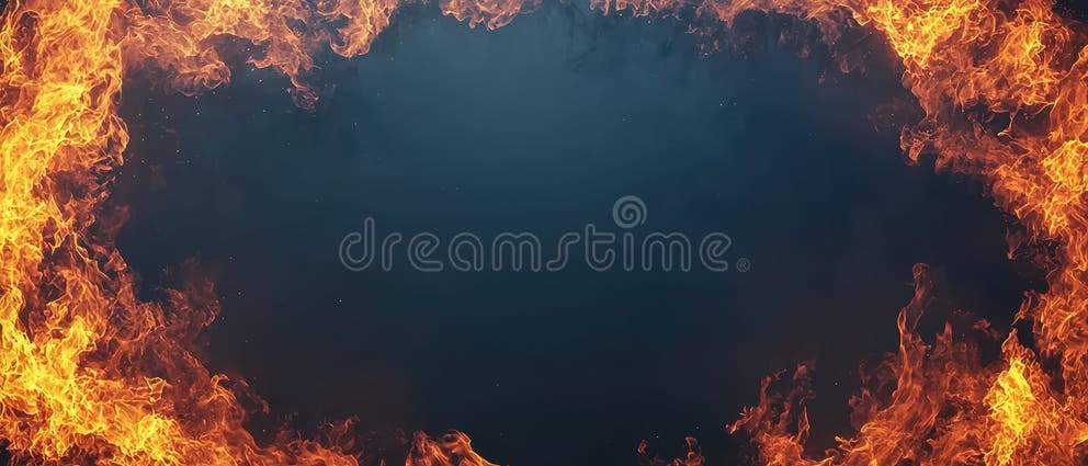 Fiery Ring of Flames Burning Inferno Border Abstract Fire Background ...