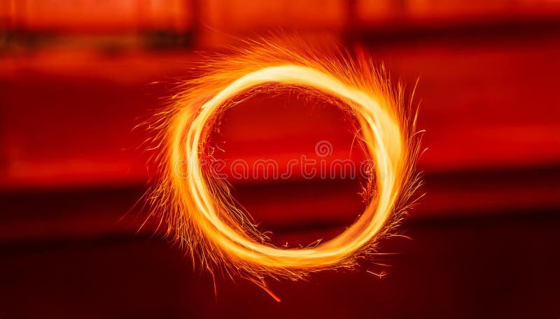 Fiery Ring of Flames on Red Background. Blurred Motion Stock ...