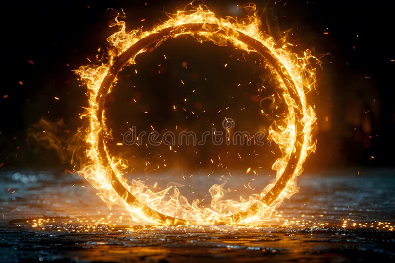 Fiery Ring of Flames on Water Surface Energy, Magic, and Illusion ...