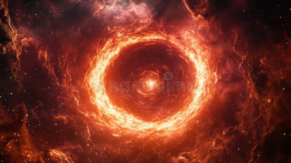 Fiery Ring Nebula in Red and Orange Hues Stock Illustration ...