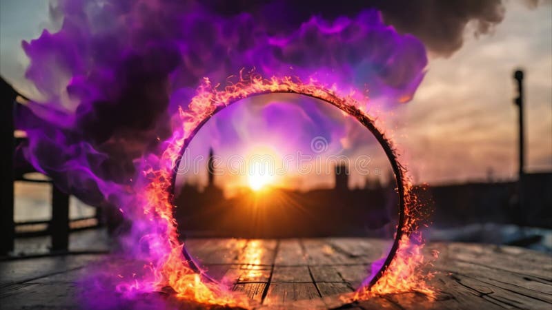 Burning Ring at Sunset stock video. Video of light, nature - 335590895