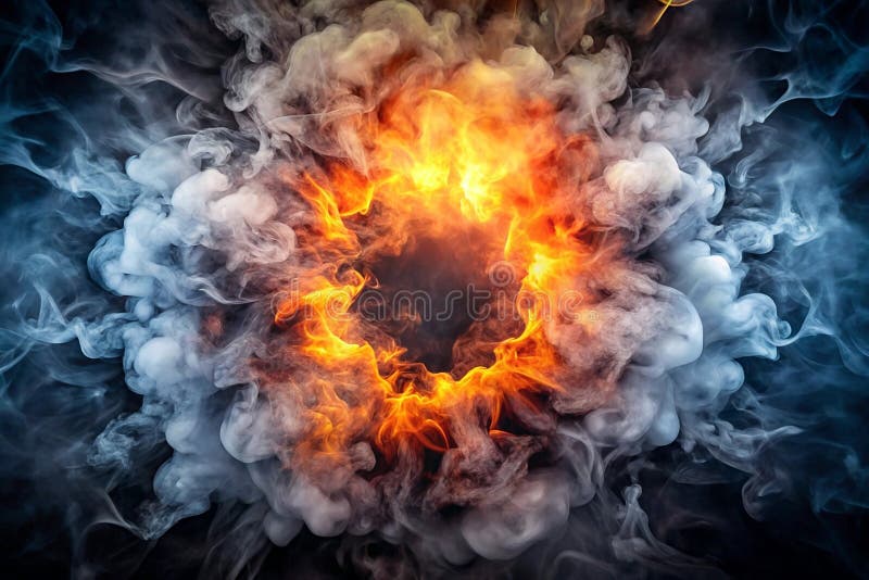 Fiery Ring of Smoke Fire, Dark Background, Abstract Design Stock Photo ...
