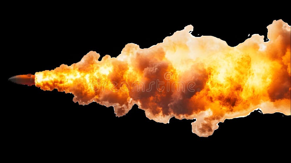 Fiery Rocket Blast with Intense Flames and Smoke Trail Stock Image ...