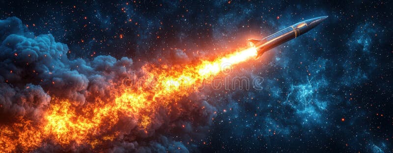 Fiery Rocket Launch into the Cosmos Stock Illustration - Illustration ...