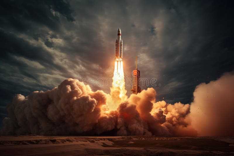 Fiery Rocket Launch Takeoff Dramatic. Generate Ai Stock Photo - Image ...