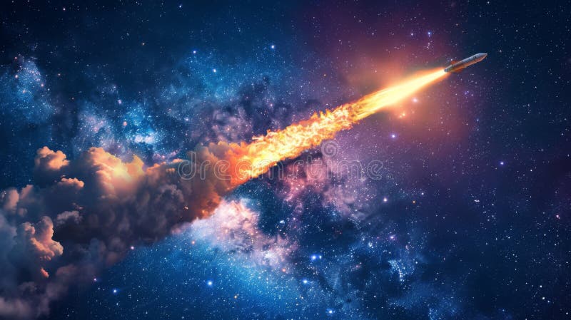 A Fiery Rocket Launching into Space..AI Generated Image Stock Photo ...