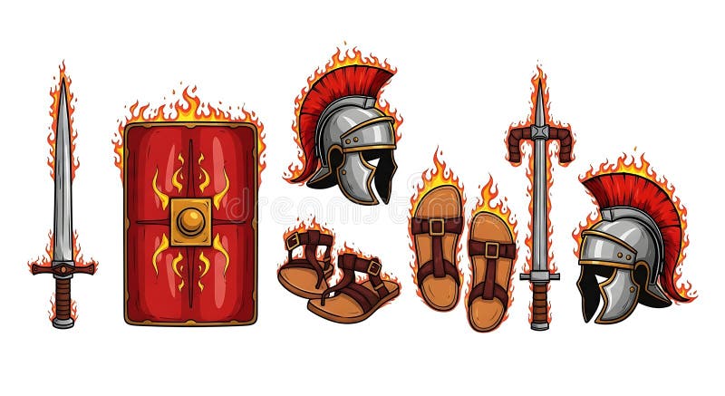 Fiery Roman Glory: Vector Elements of Ancient Warfare on Fire Stock ...
