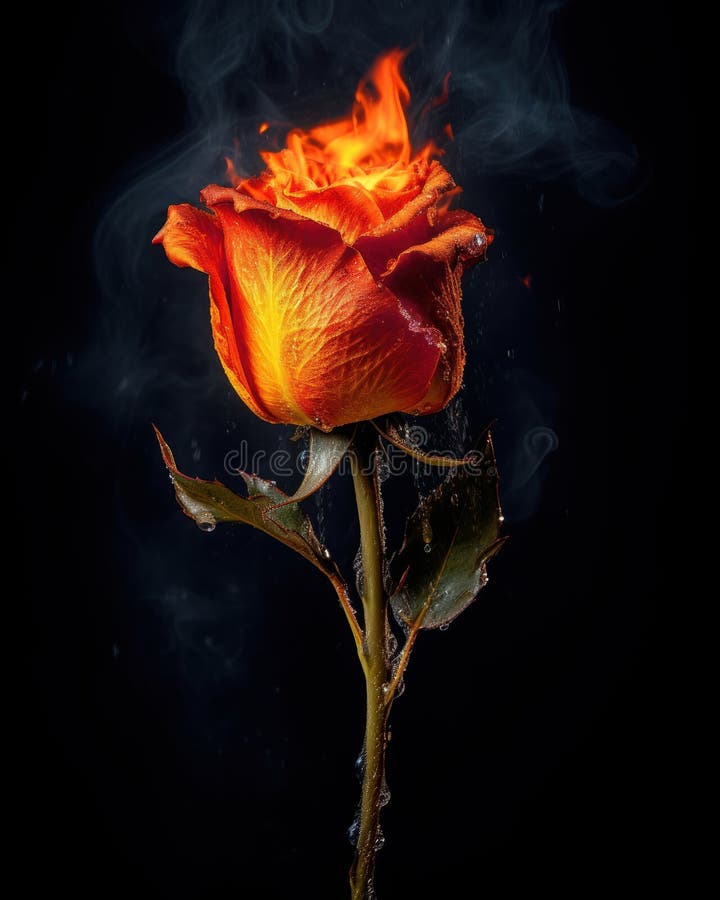 Fiery Rose. Created by Generative Artificial Intelligence Stock Image ...