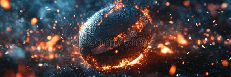 Fiery Rugby Ball Engulfed in Flames and Sparks a Dramatic ...