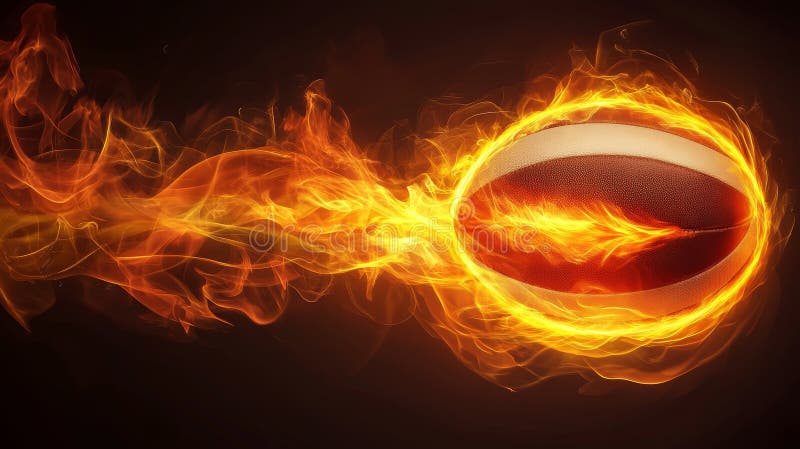 Fiery Rugby Ball on Fire a Dramatic Image of a Rugby Ball Engulfed in ...