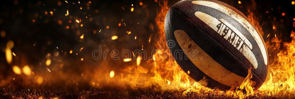 Fiery Rugby Ball in Flames, Exploding with Texture and Detail Against a ...