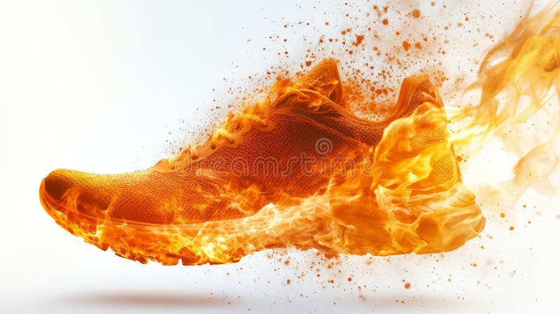 Fiery Runner S Foot with Flame Texture in Dynamic Double Exposure Stock ...
