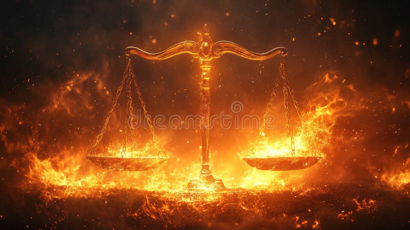 Fiery Scales of Justice Balancing in Flames Stock Image - Image of fire ...