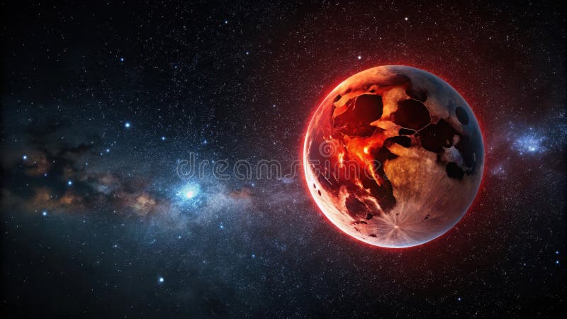 A Fiery, Scorched Planet in a Vast, Dark Cosmos, Radiating Intense Heat ...