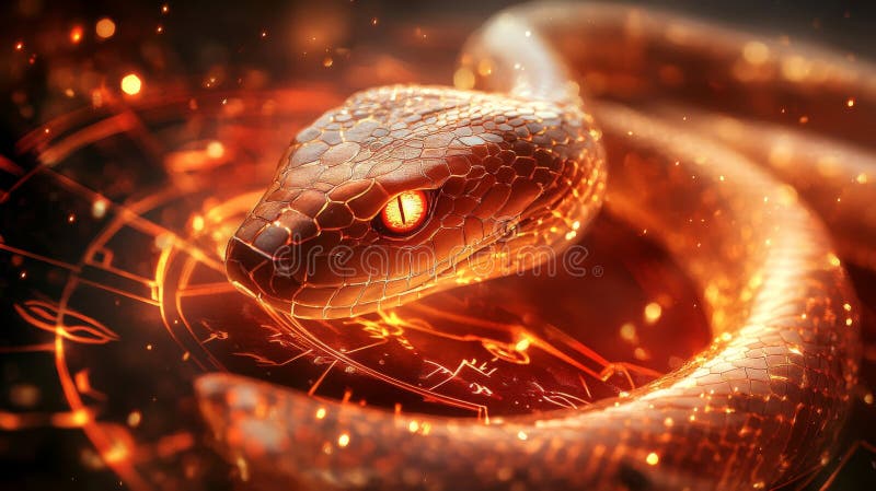 Fiery Serpent Coiled upon Ancient Arcane Symbol Stock Illustration ...